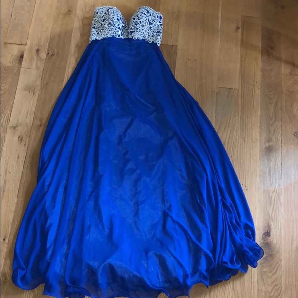 Navy Blue Strapless Prom Dress Gem